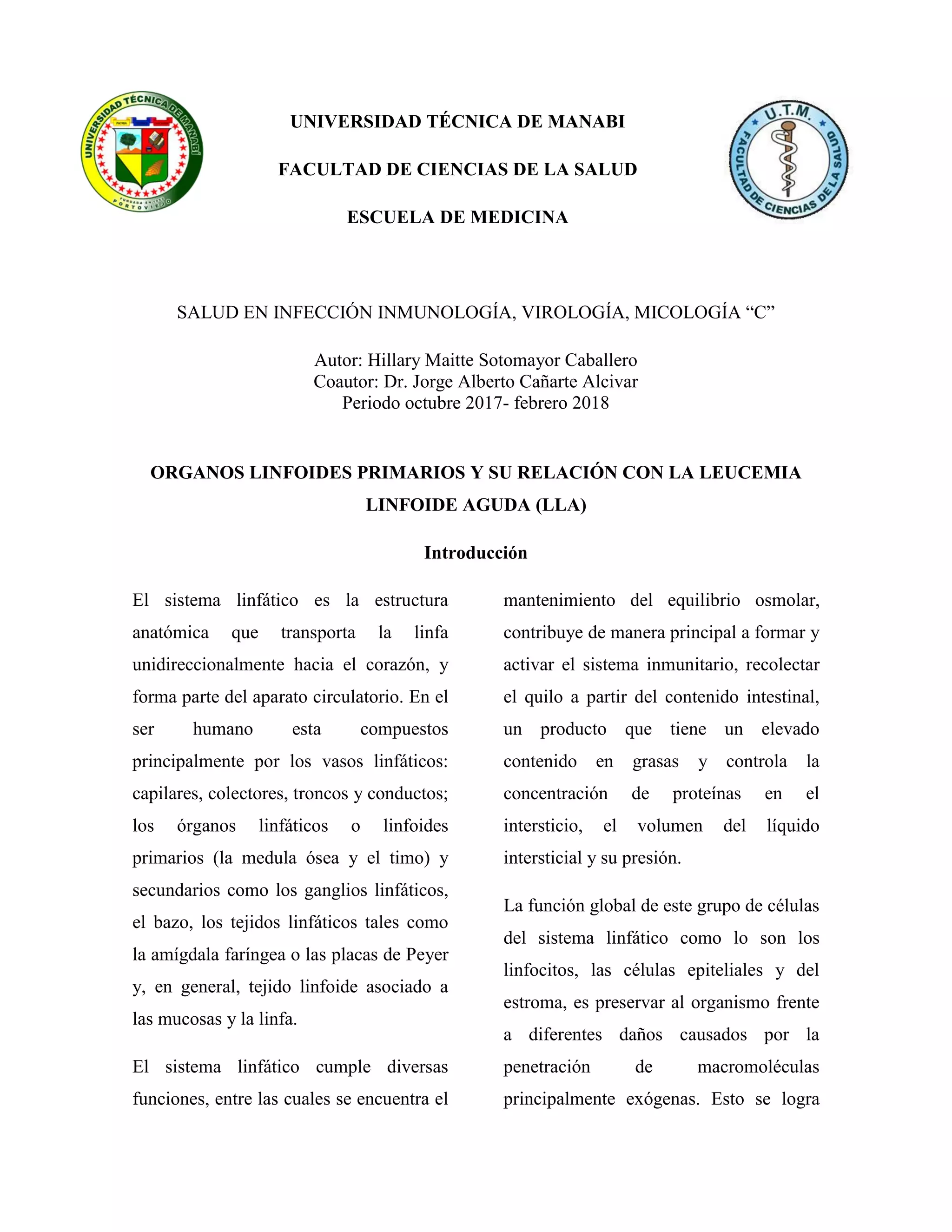 ORGANOS LINFOIDES PRIMARIOS Y SU RELACIÓN CON LA LEUCEMIA LINFOIDE ...