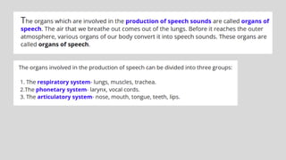 ORGANS OF SPEECH, production of speech sounds | PPTX