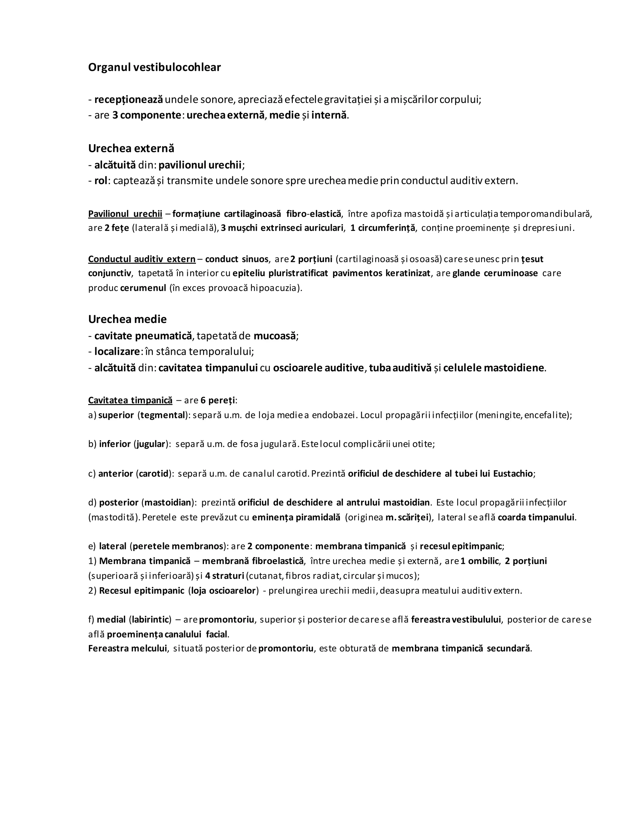 Anatomie: organul vestibulocohlear | DOCX