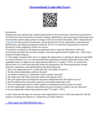 Organzational Leadership Essays | PDF