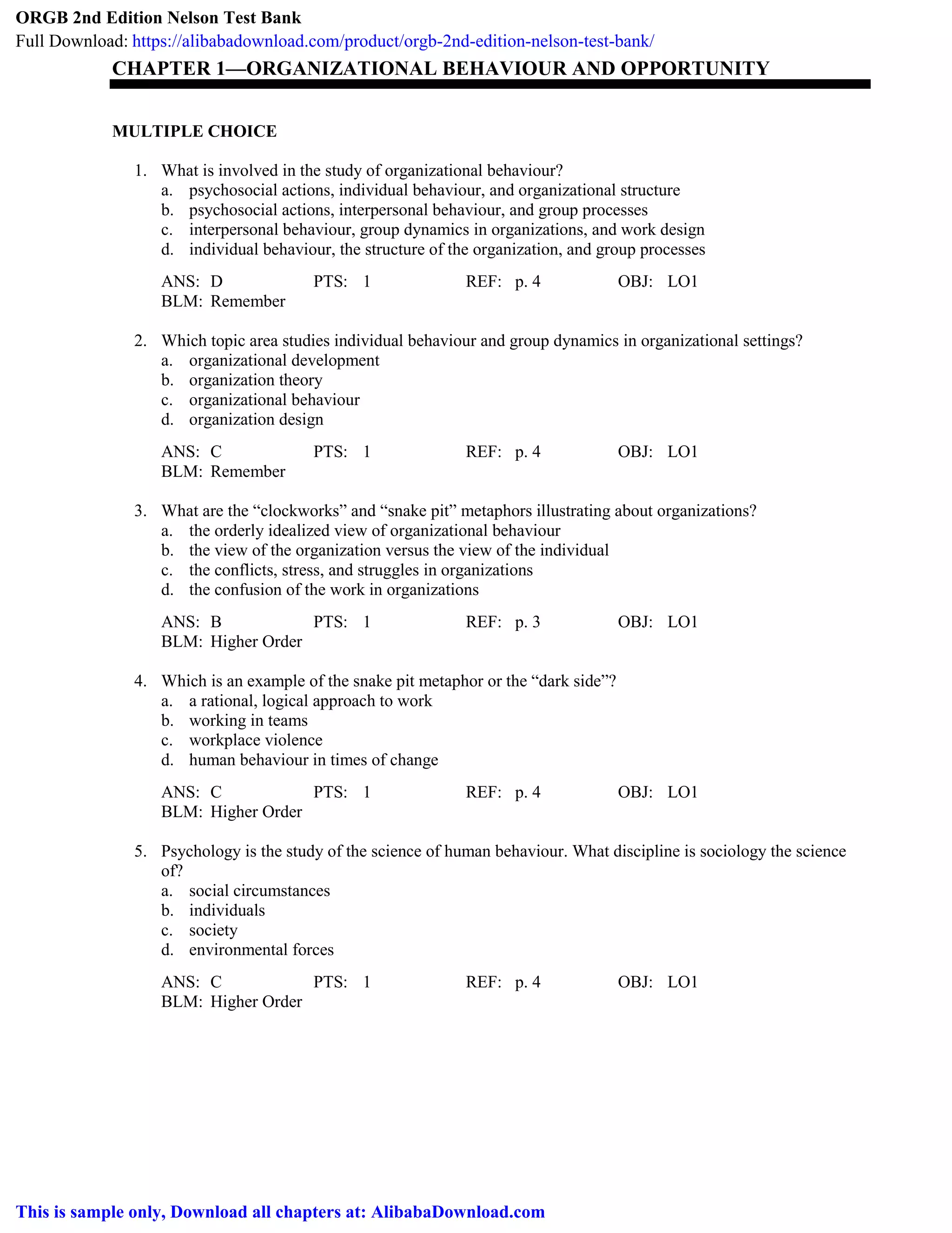 ORGB 2nd Edition Nelson Test Bank | PDF