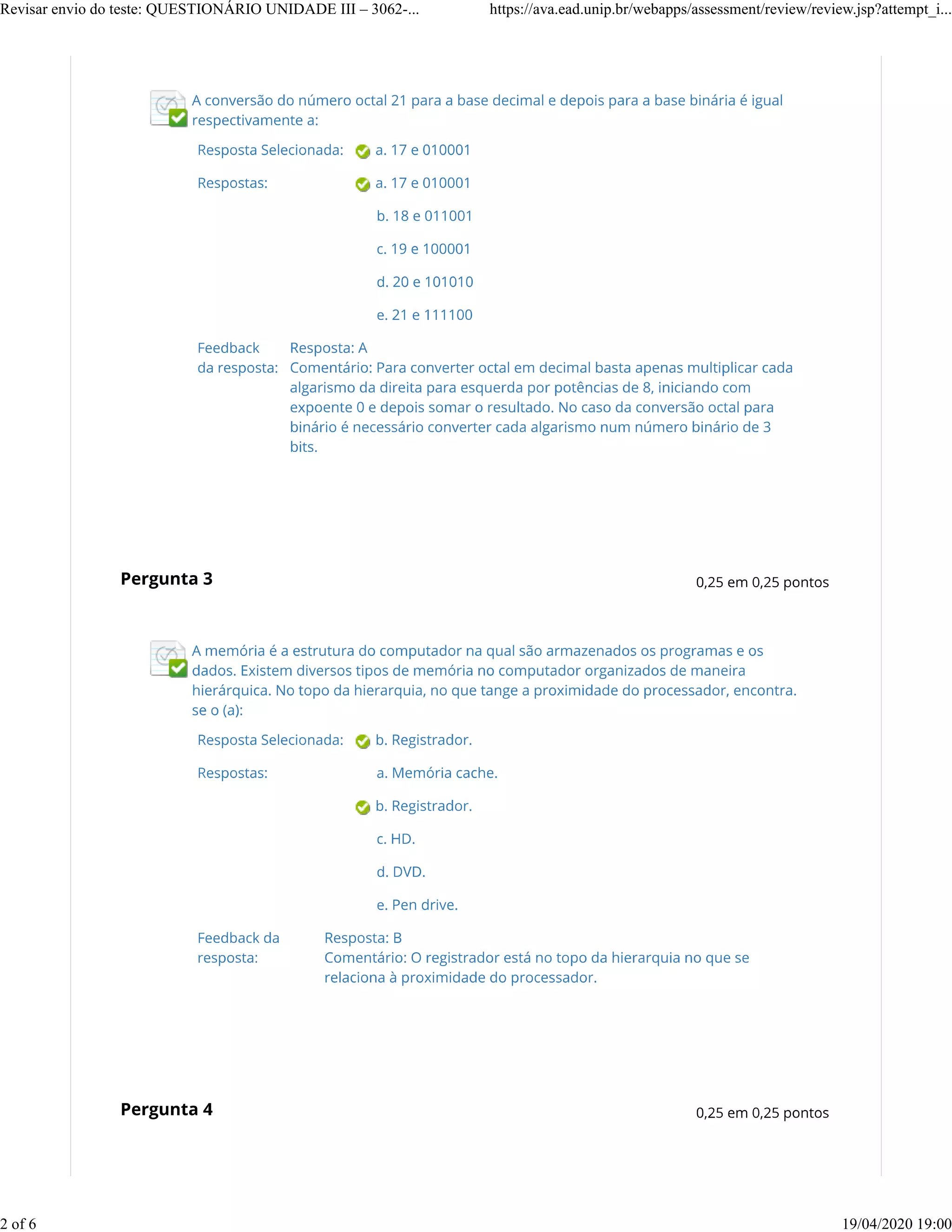 Avaliação Organização de Computadores unidade III | PDF