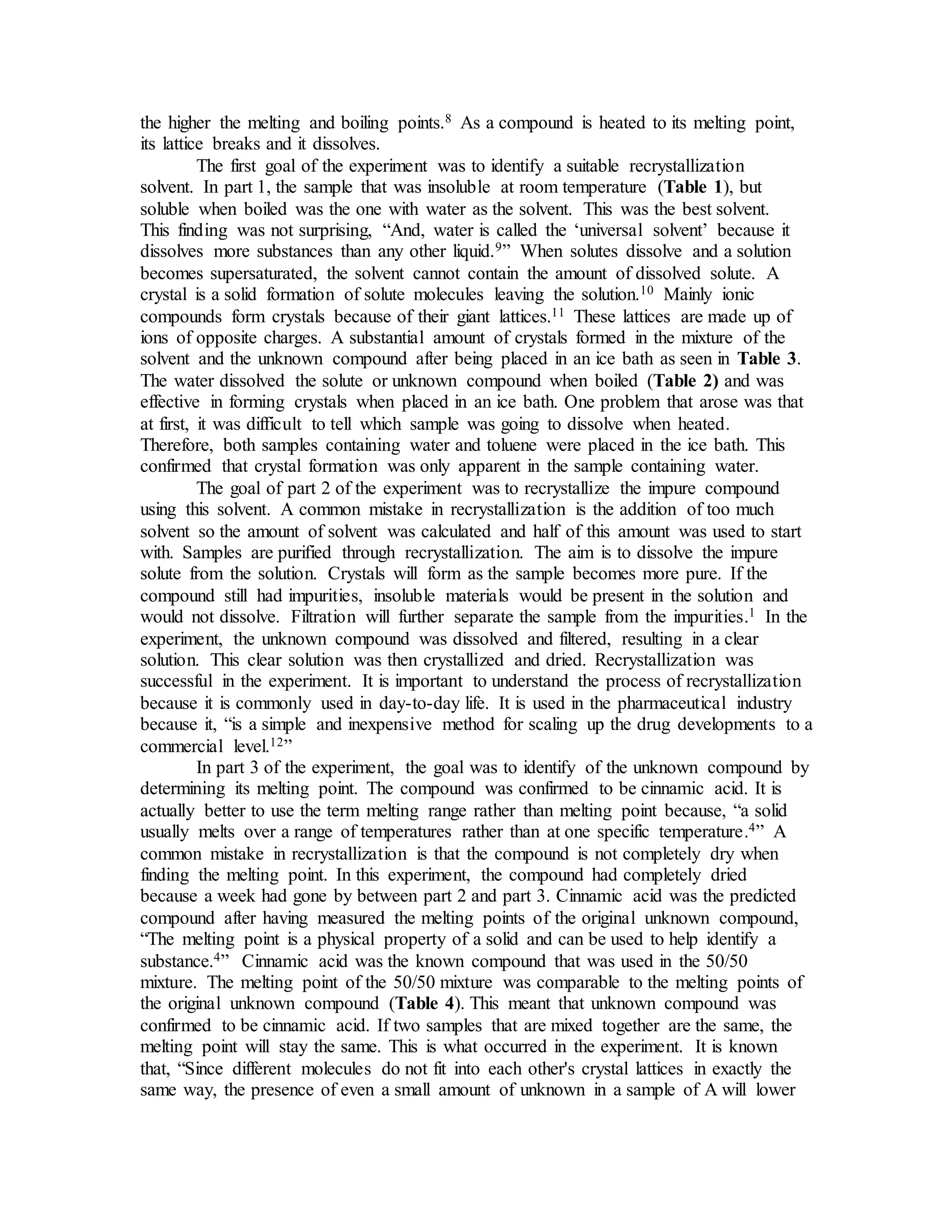 Org lab recrystallization lab report final | DOCX