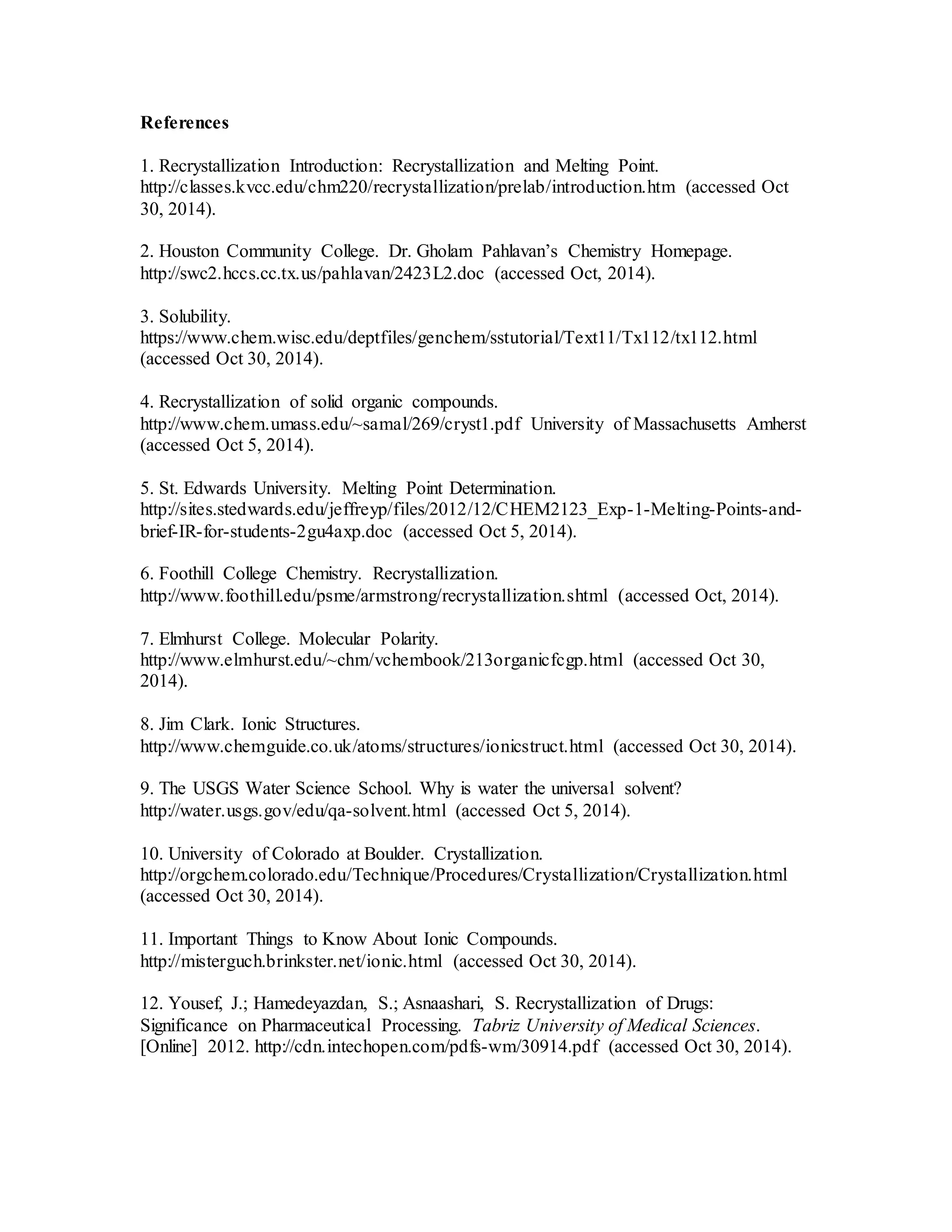 Org lab recrystallization lab report final | DOCX