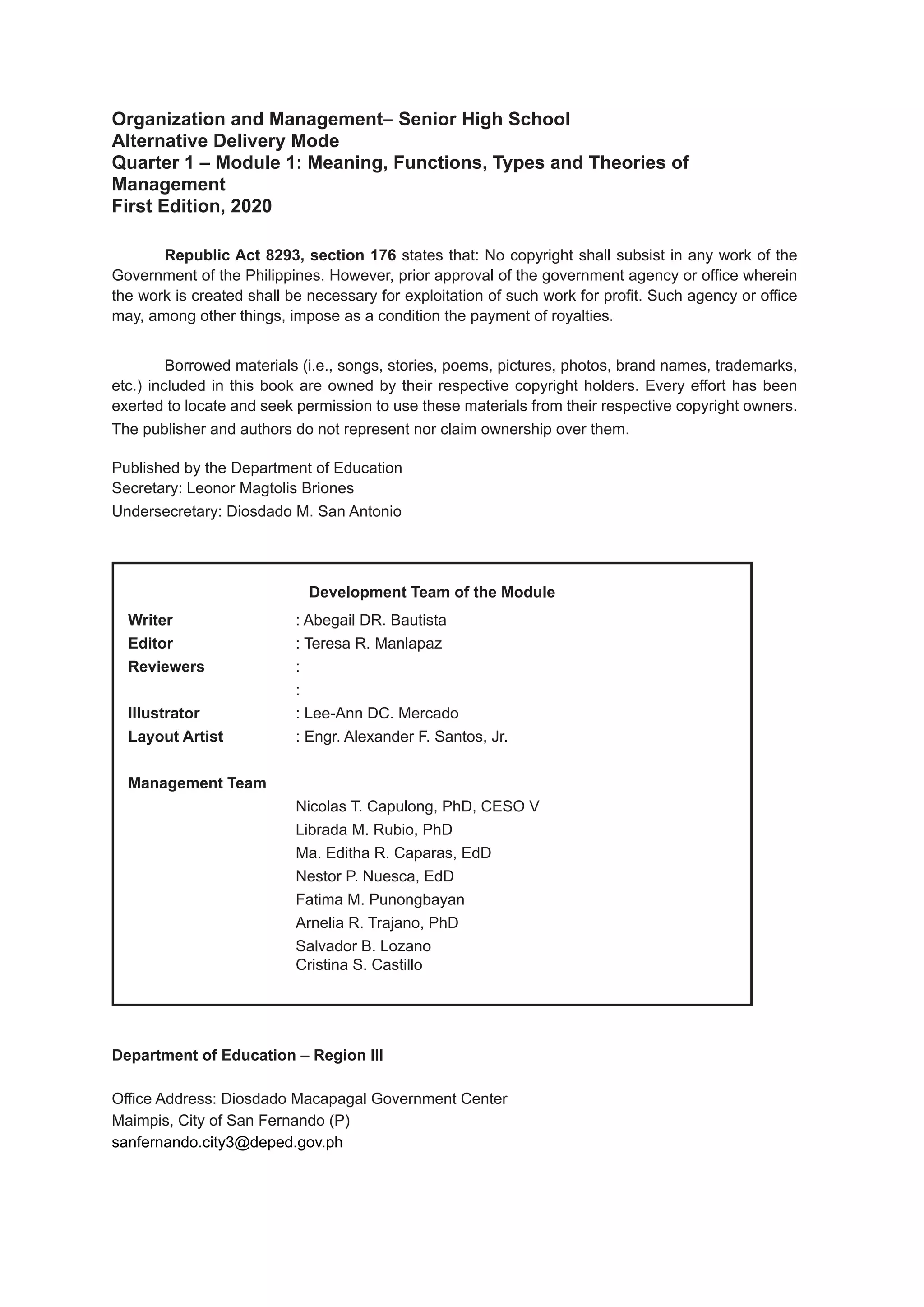 OrgMan_Module 1_Meaning, Functions, Types and Theories of Management ...