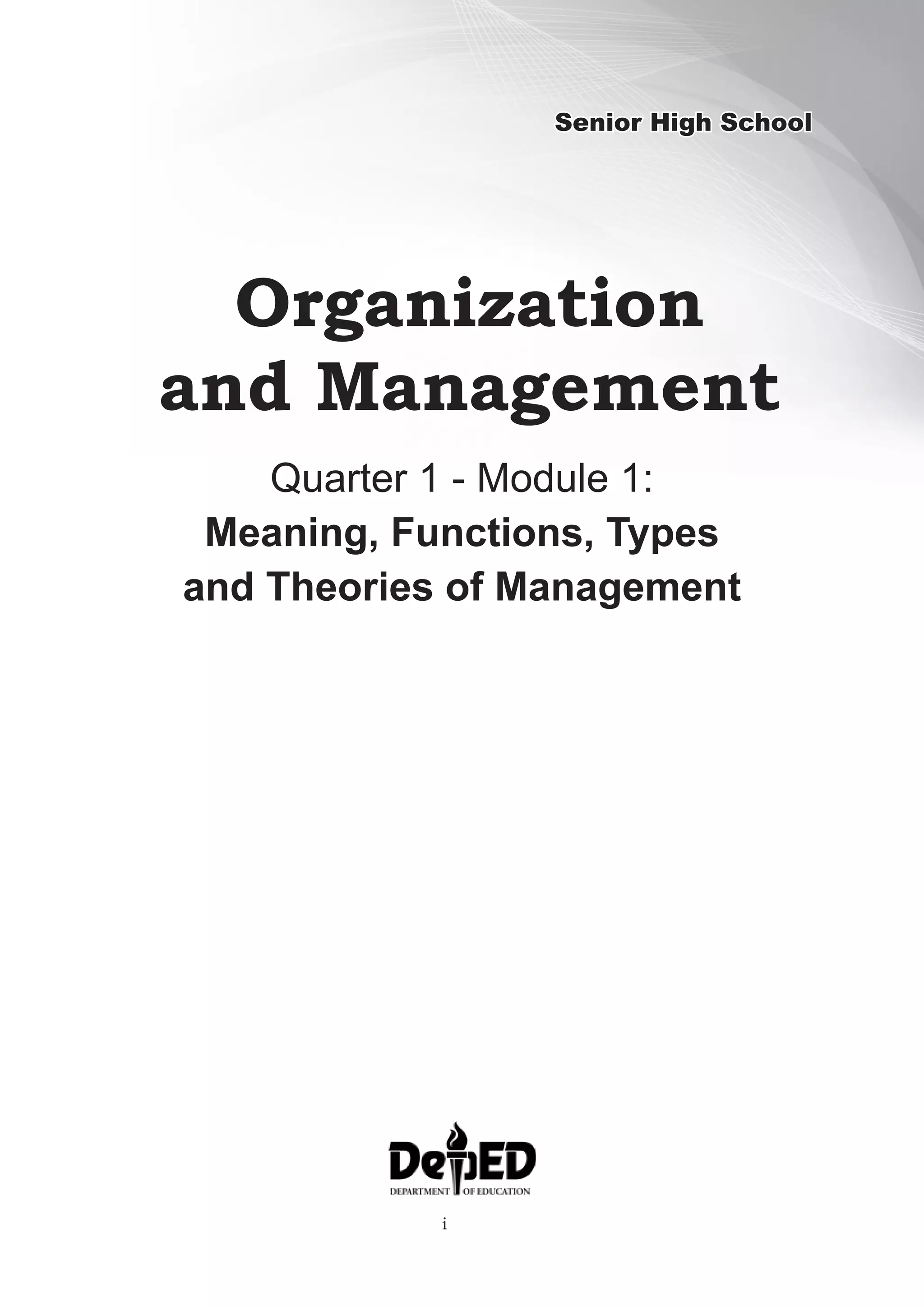 OrgMan_Module 1_Meaning, Functions, Types and Theories of Management ...