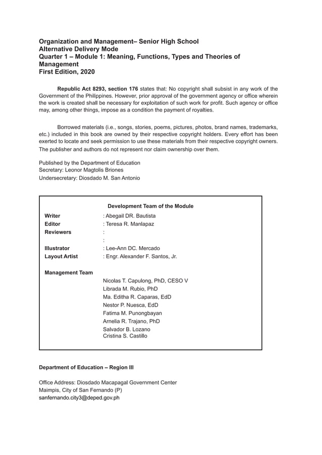 OrgMan_Module 1_Meaning, Functions, Types and Theories of Management ...