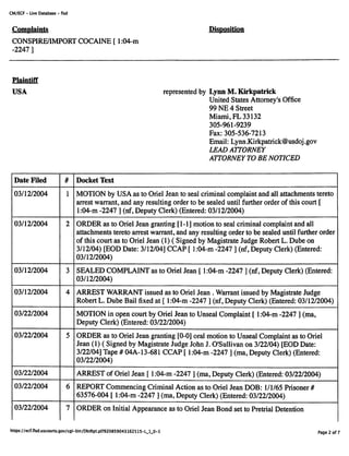 Oriel Jean Docket Sheet | PDF