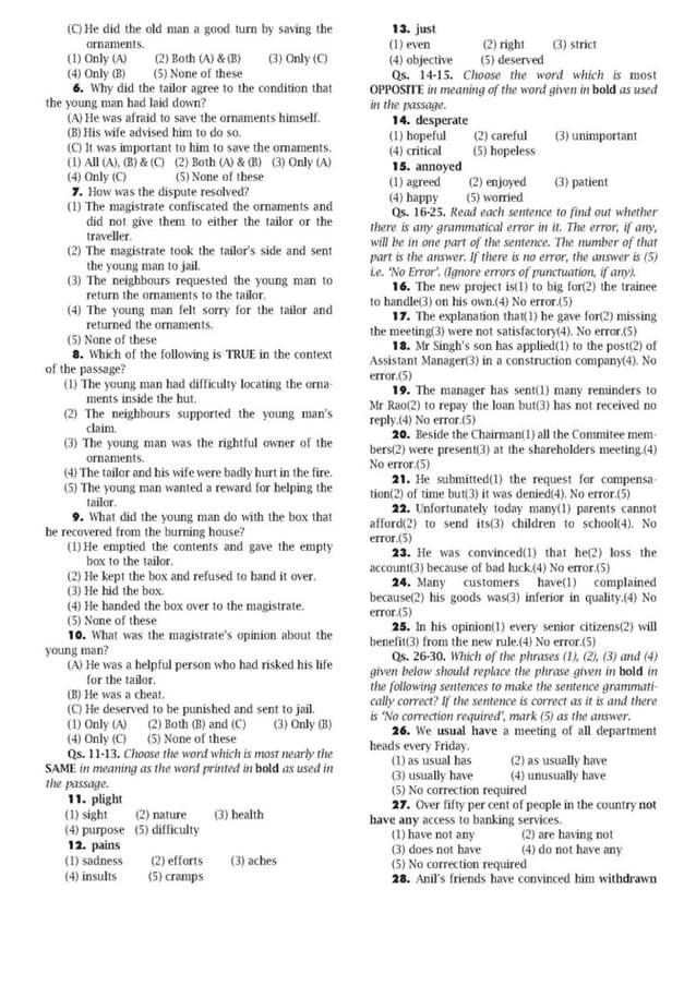 JSpiders BTR Oriental bank of commerce clerical sample question paper all sections | PDF