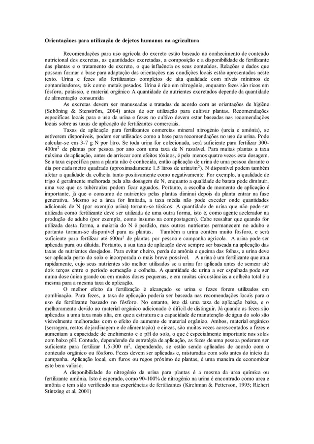 Orientaçãoes Para Utilização De Dejetos Humanos Na Agricultura Pdf