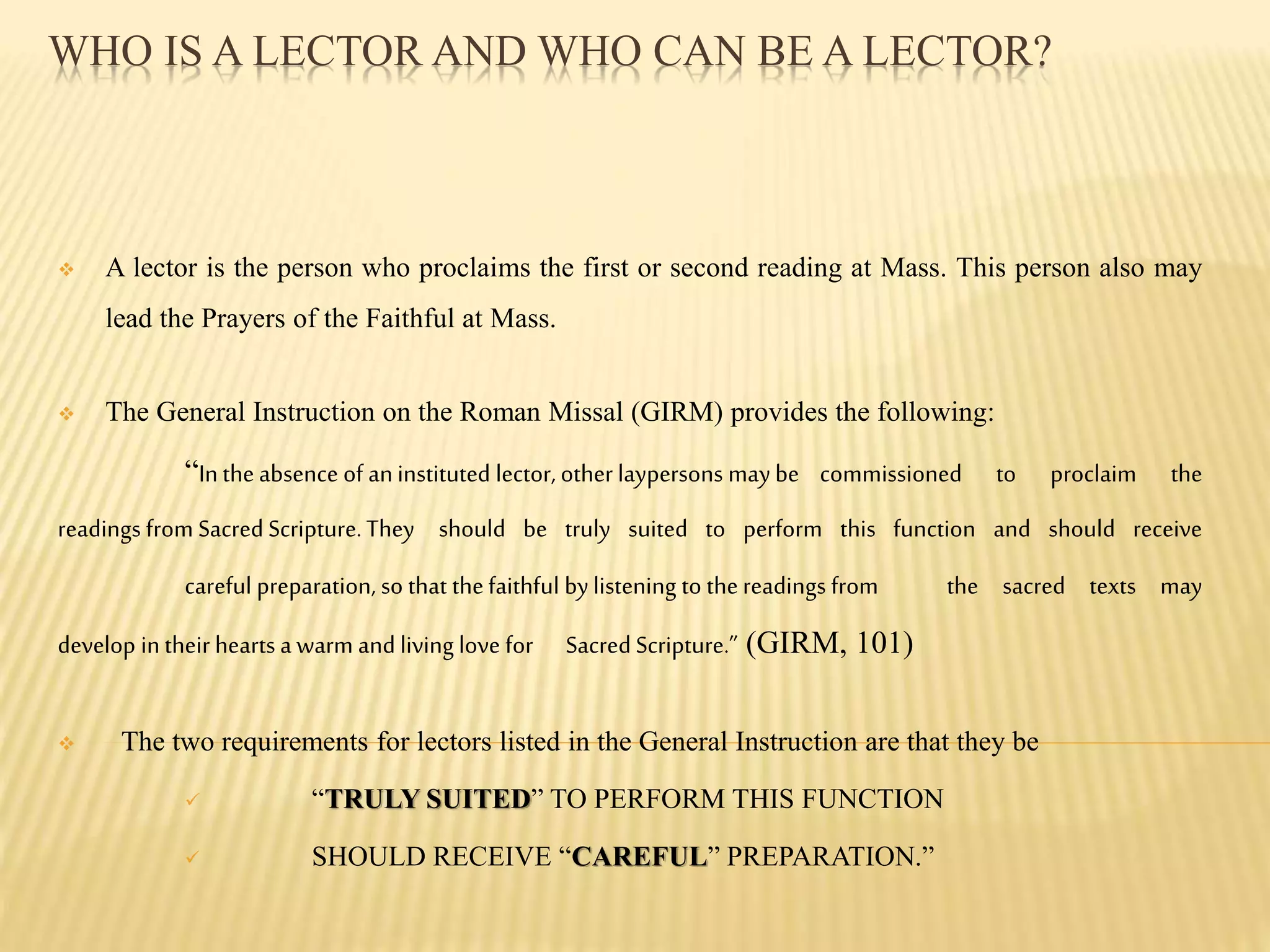 Orientation for Lectors ministry | PPTX