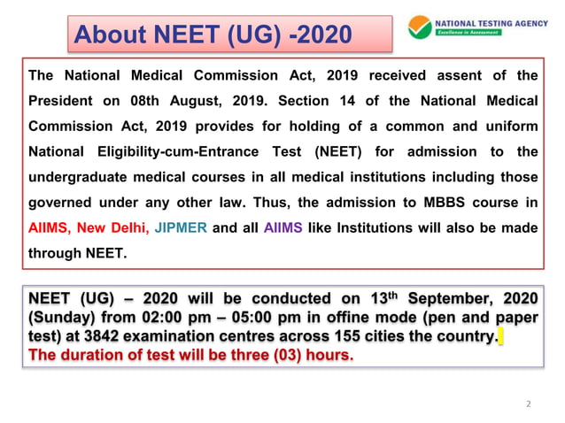 Orientation-PPT-NEET(UG)-2020.pptx | Undergraduate Education | College Education