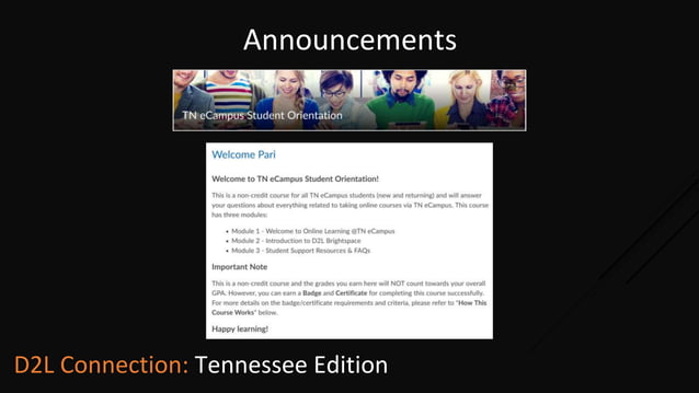 Orientation 101: Best Practices for Engaging Students with D2L | PPT