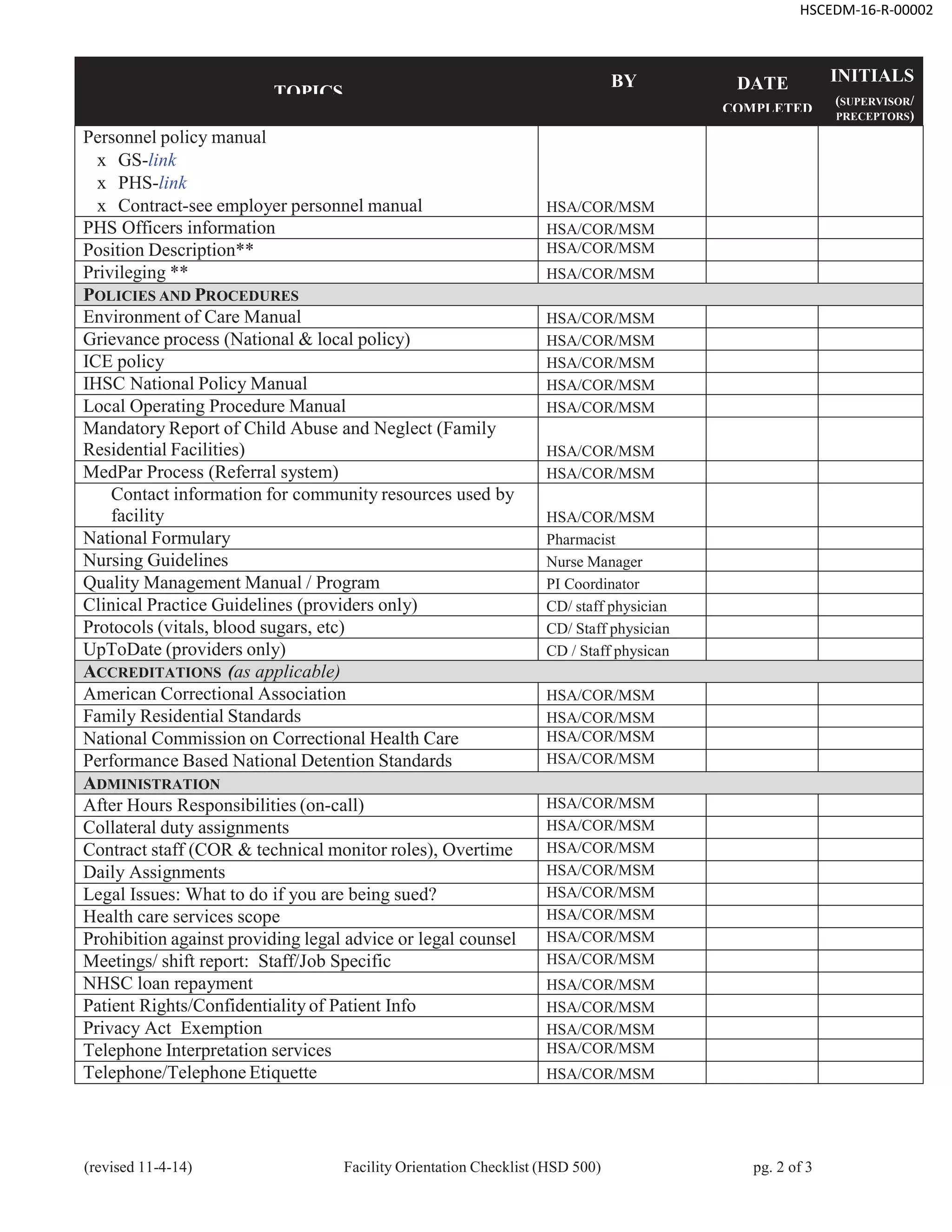 Orientation checklists | PDF