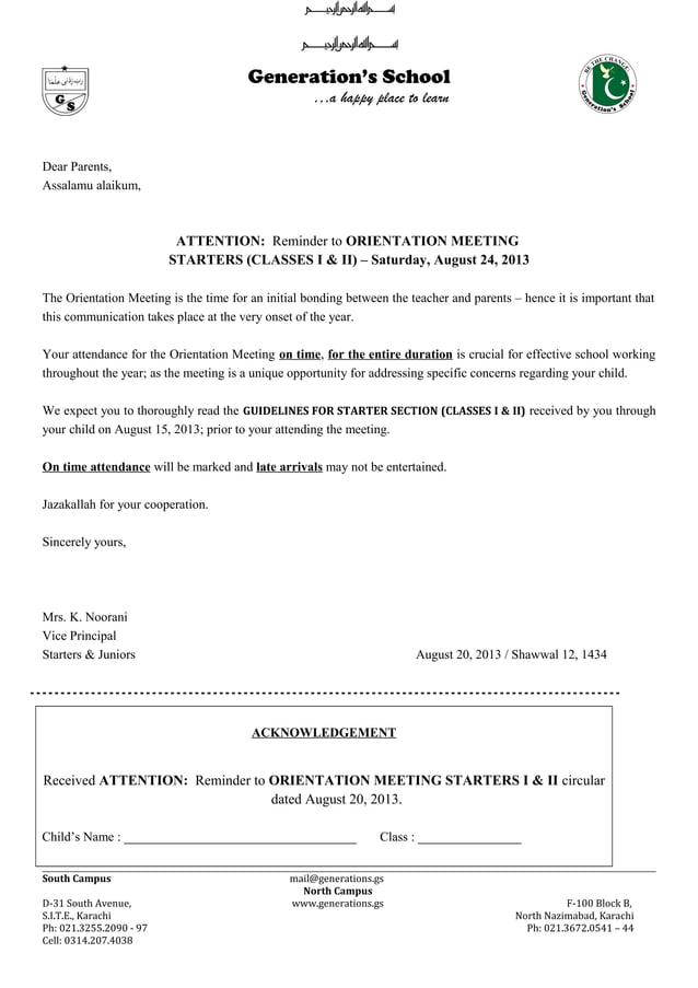 Orientation Meeting Follow-up Circular-Starters | PDF