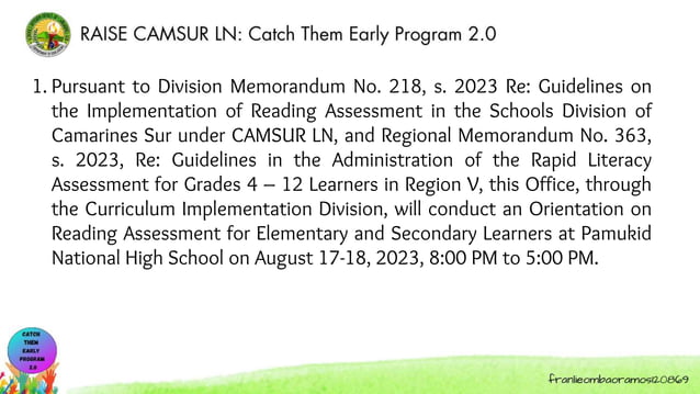 Orientation on Reading Assessment(1).pptx | Educational Assessment | Education