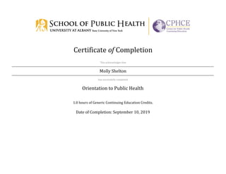 Orientation to Public Health Certificate | PDF