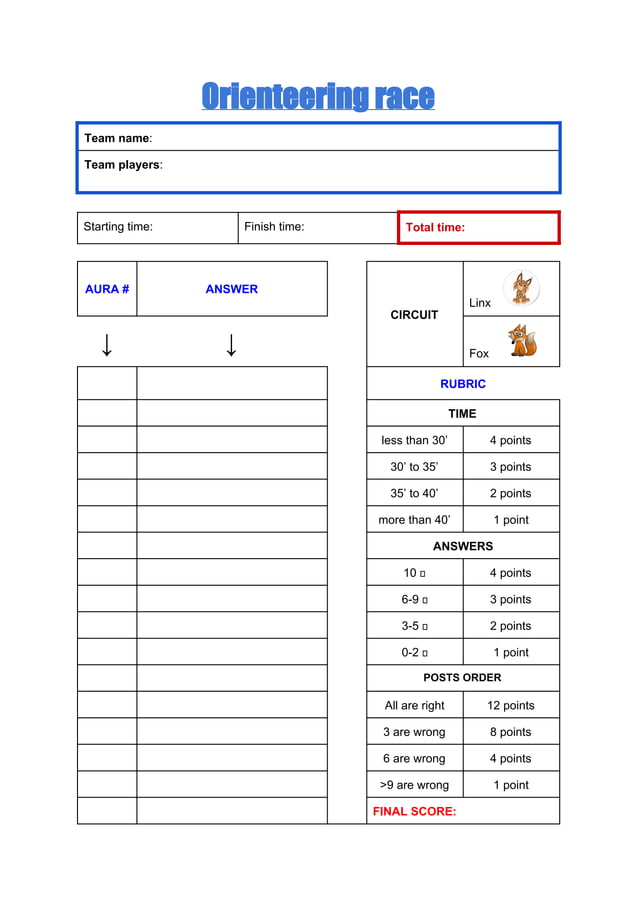 Orienteering race scoresheet | PDF | Racing Video Games | Video Game Genres