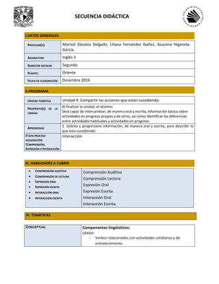 SD Inglés II U4 A3 CCH Oriente Vespertino: Marisol Dávalos, Liliana ...