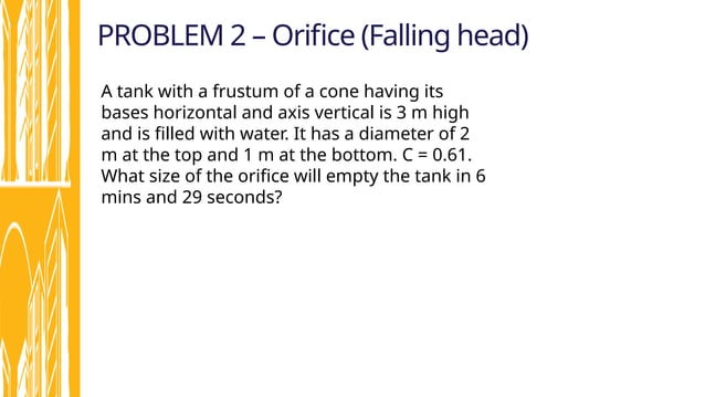 Orifice Sample Problems PowerPoint Presentation | PPTX