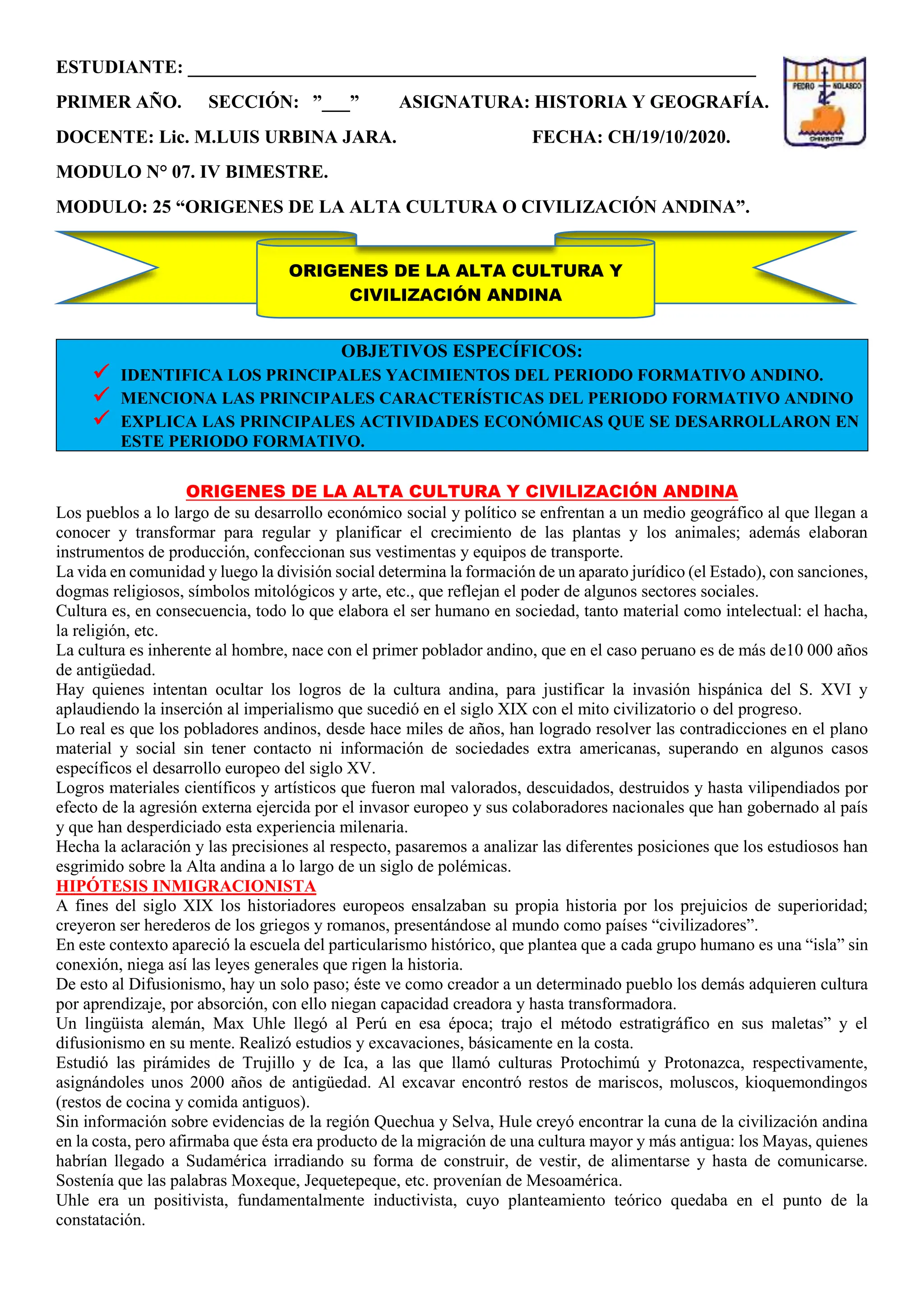 ORIGEN DE LA ALTA CULTURA O CIVILIZACIÓN ANDINA 1° HISTORIA NOLASCO.docx