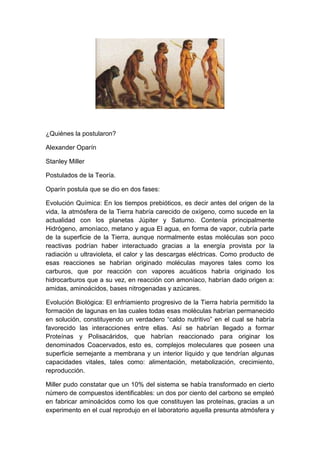 Origen de la vida | DOCX