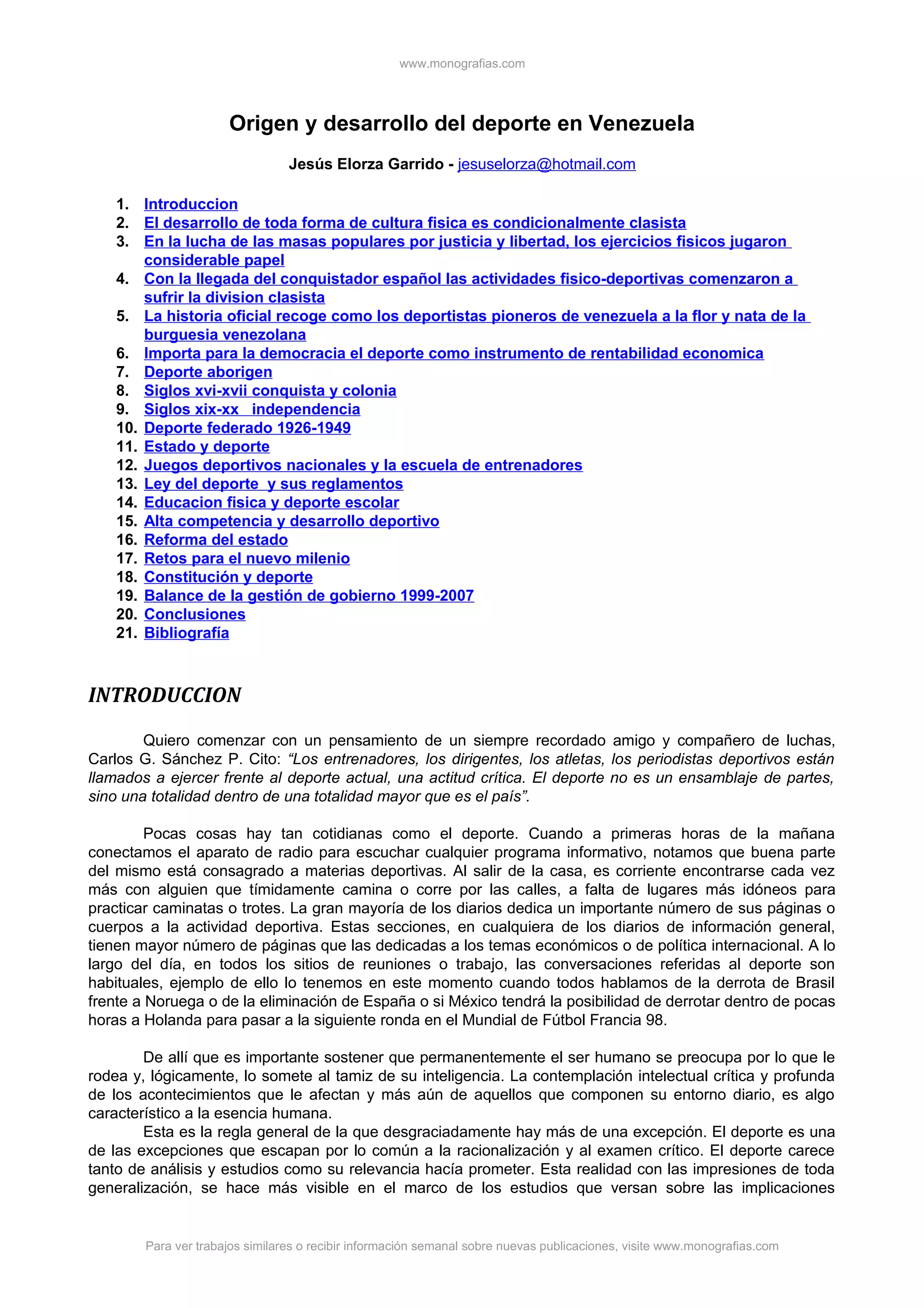 Origen del deporte en Venezuela | DOC