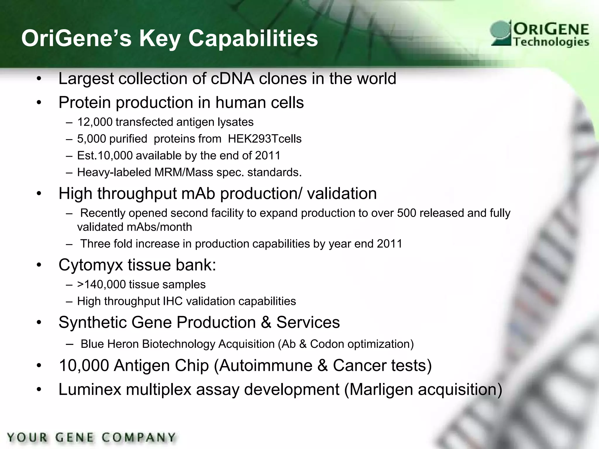 OriGene Technologies Capabilities Overview Feb 2011 | PPT