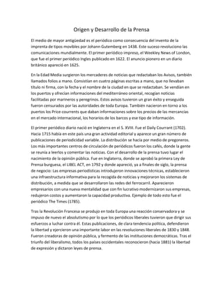 Origen y desarrollo de la prensa Ilustrado | DOCX