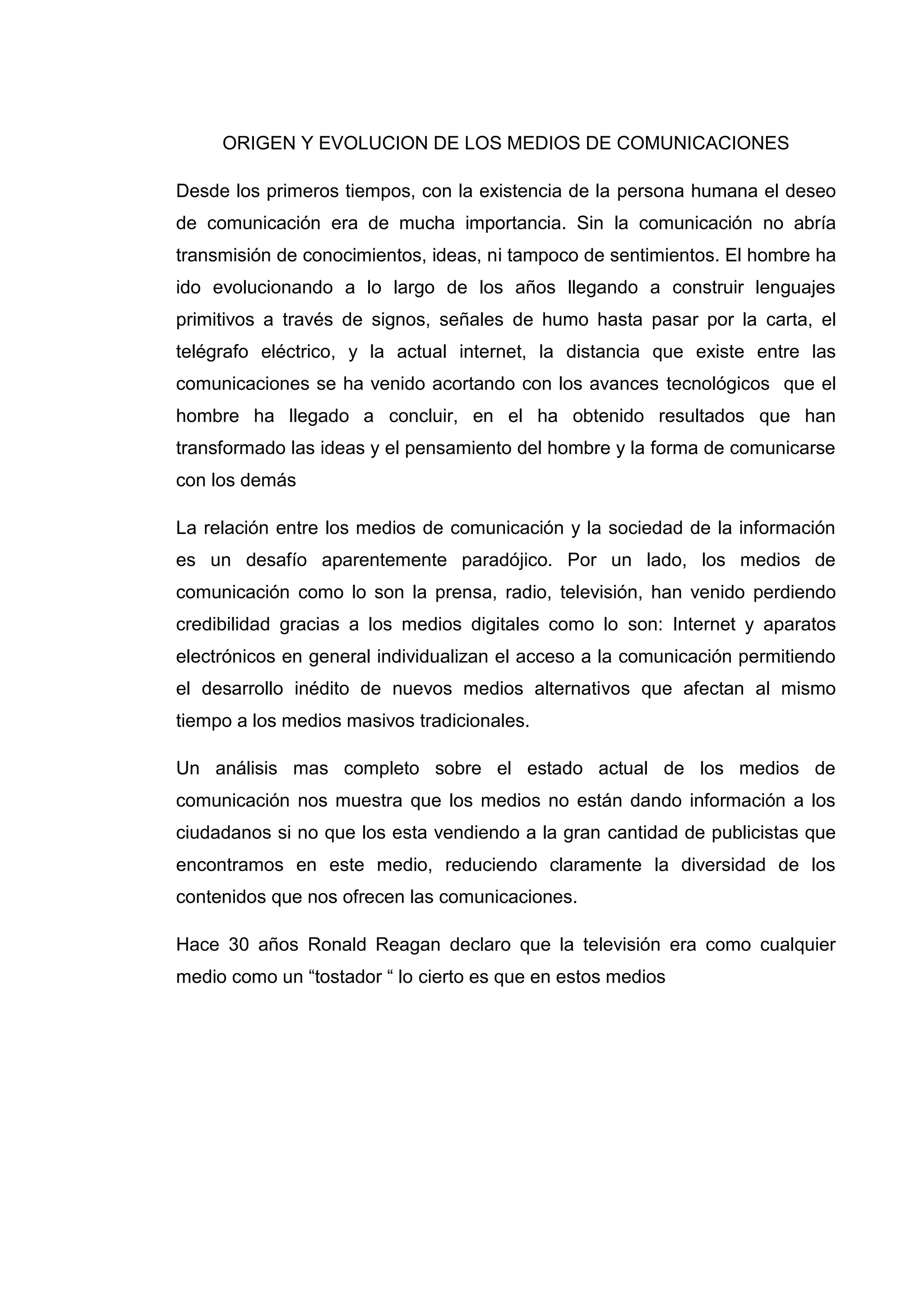 Origen Y Evolucion De Los Medios De Comunicacion Pdf