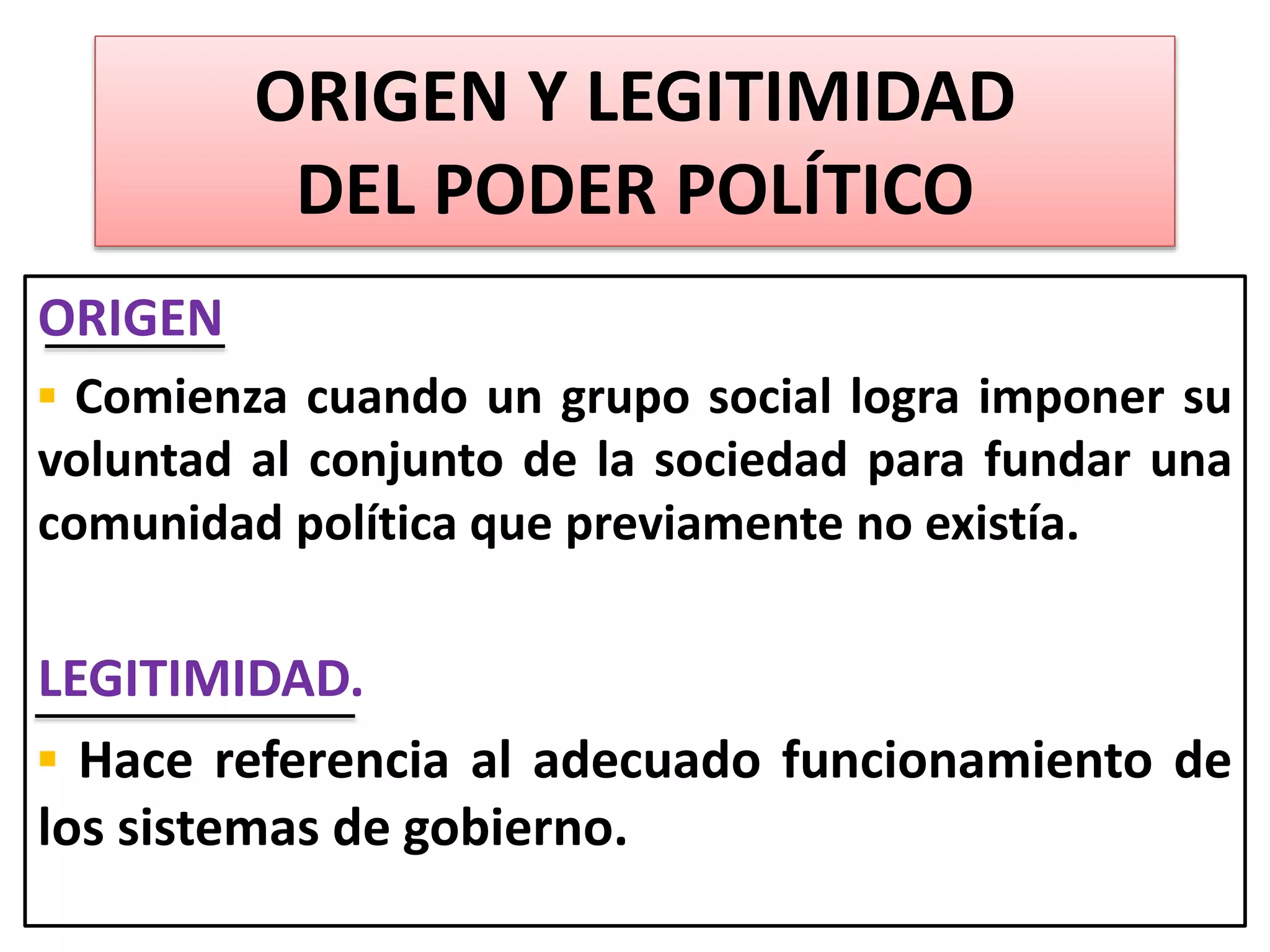 Origen Y Legitimidad Del Poder Político 1ª Parte Ppt
