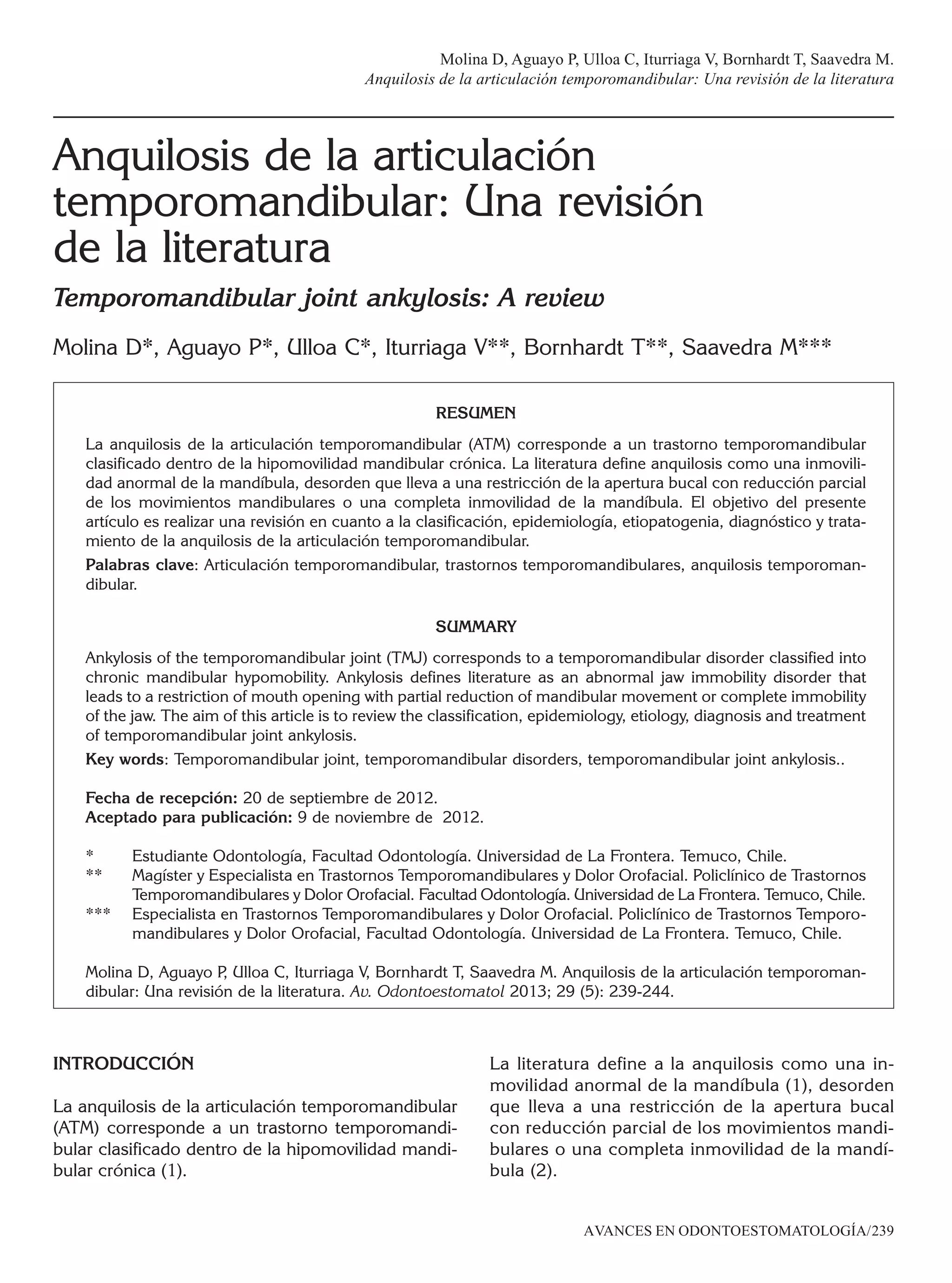 Generalidades de la Anquilosis de la articulación temporomandibular | PDF