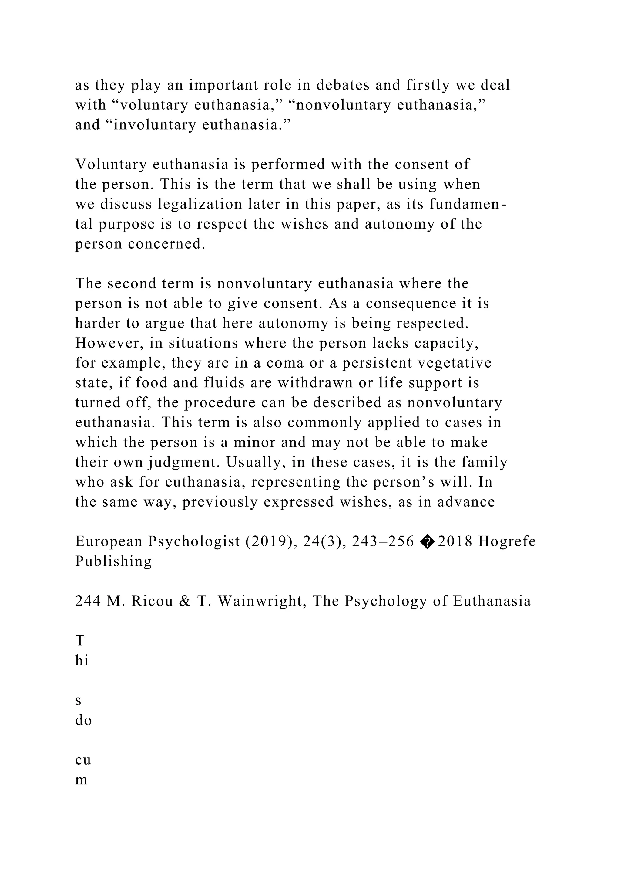 Original Articles and ReviewsThe Psychology of Euthanasia.docx