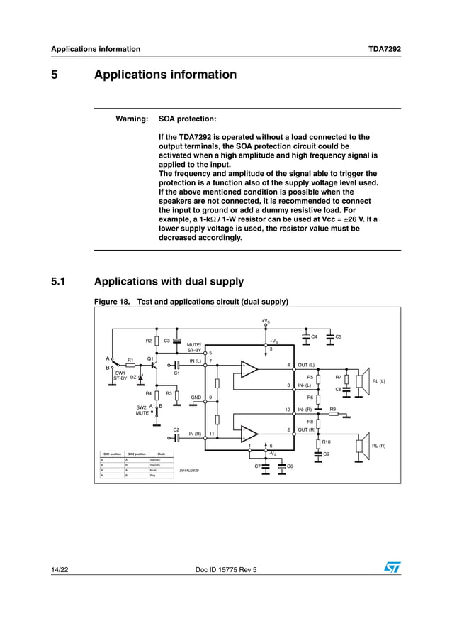 Original audio amplifier ic tda7292 7292 new st microelectronics | PDF