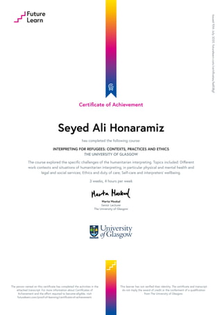 University of Glasgow - Certificate of Achievment | PDF