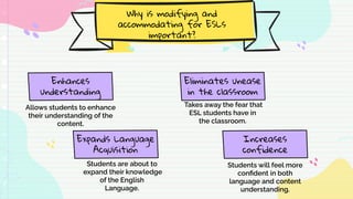 Modifying and Accommodating Content for ESL Students | PDF
