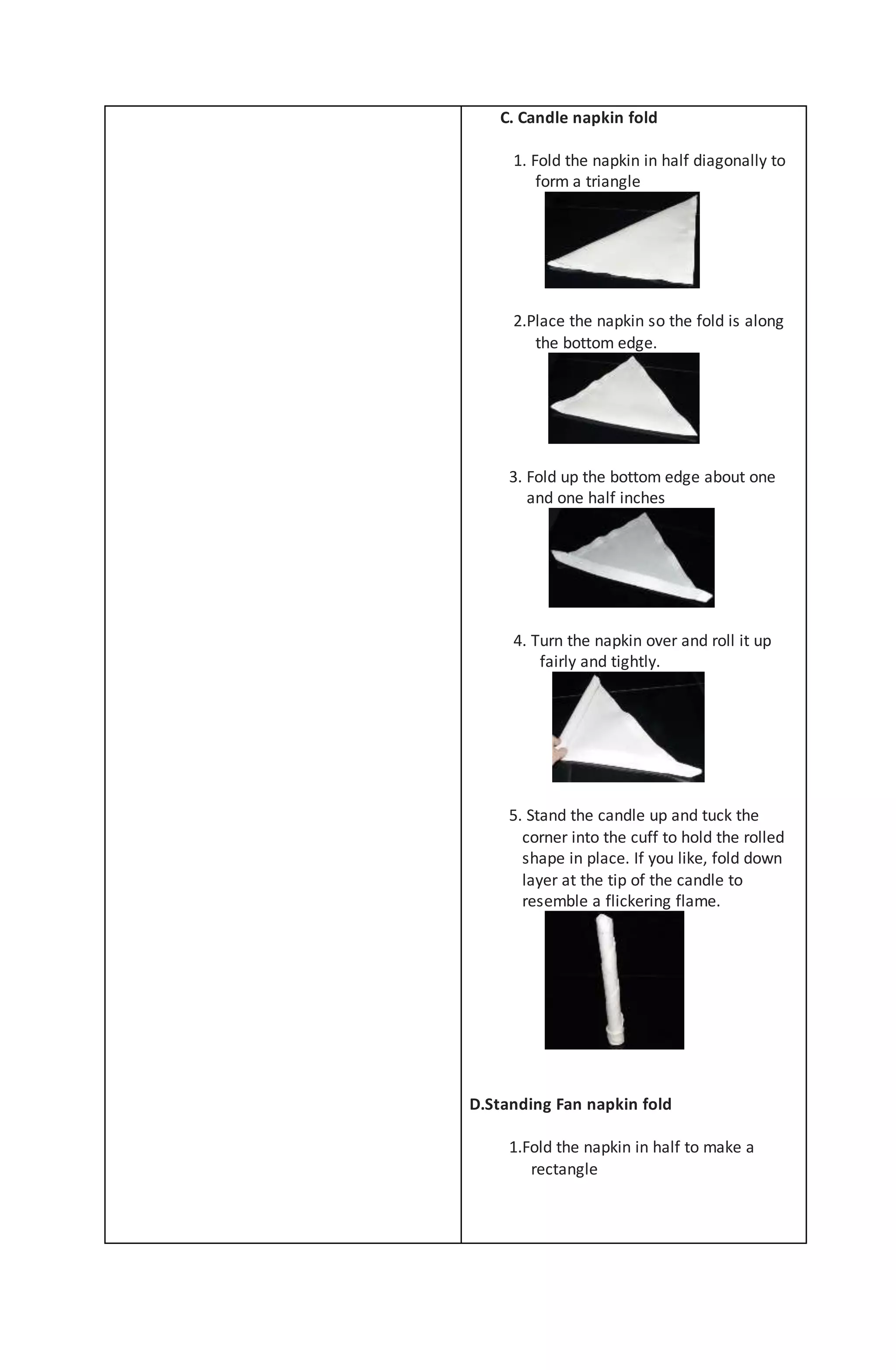 Detailed Lesson Plan in Household Services in TLE- TABLE NAPKIN FOLDING ...