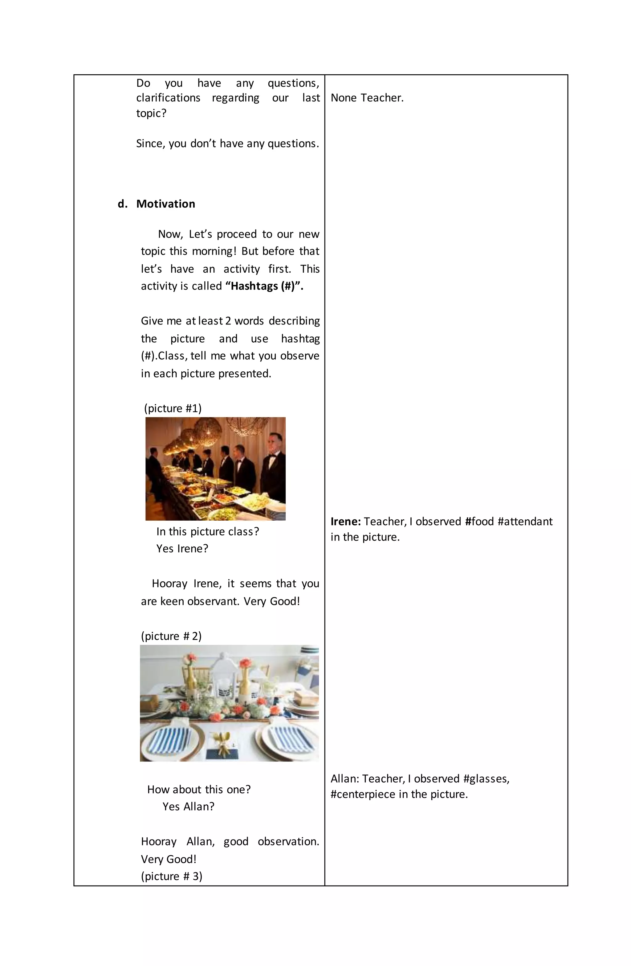 Detailed Lesson Plan in Household Services in TLE- TABLE NAPKIN FOLDING ...