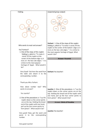Detailed Lesson Plan in Household Services in TLE- TABLE NAPKIN FOLDING ...