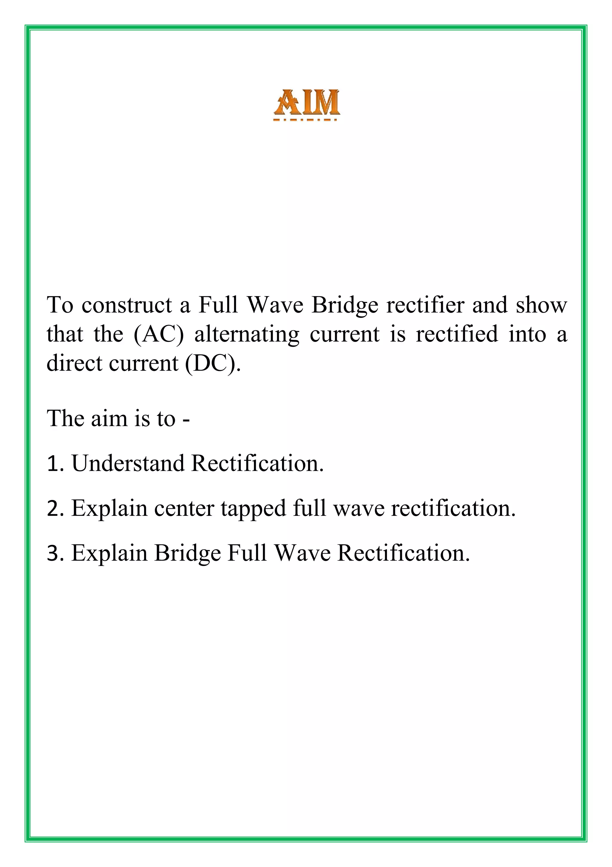 Rectifier class 12th physics investigatory project | PDF
