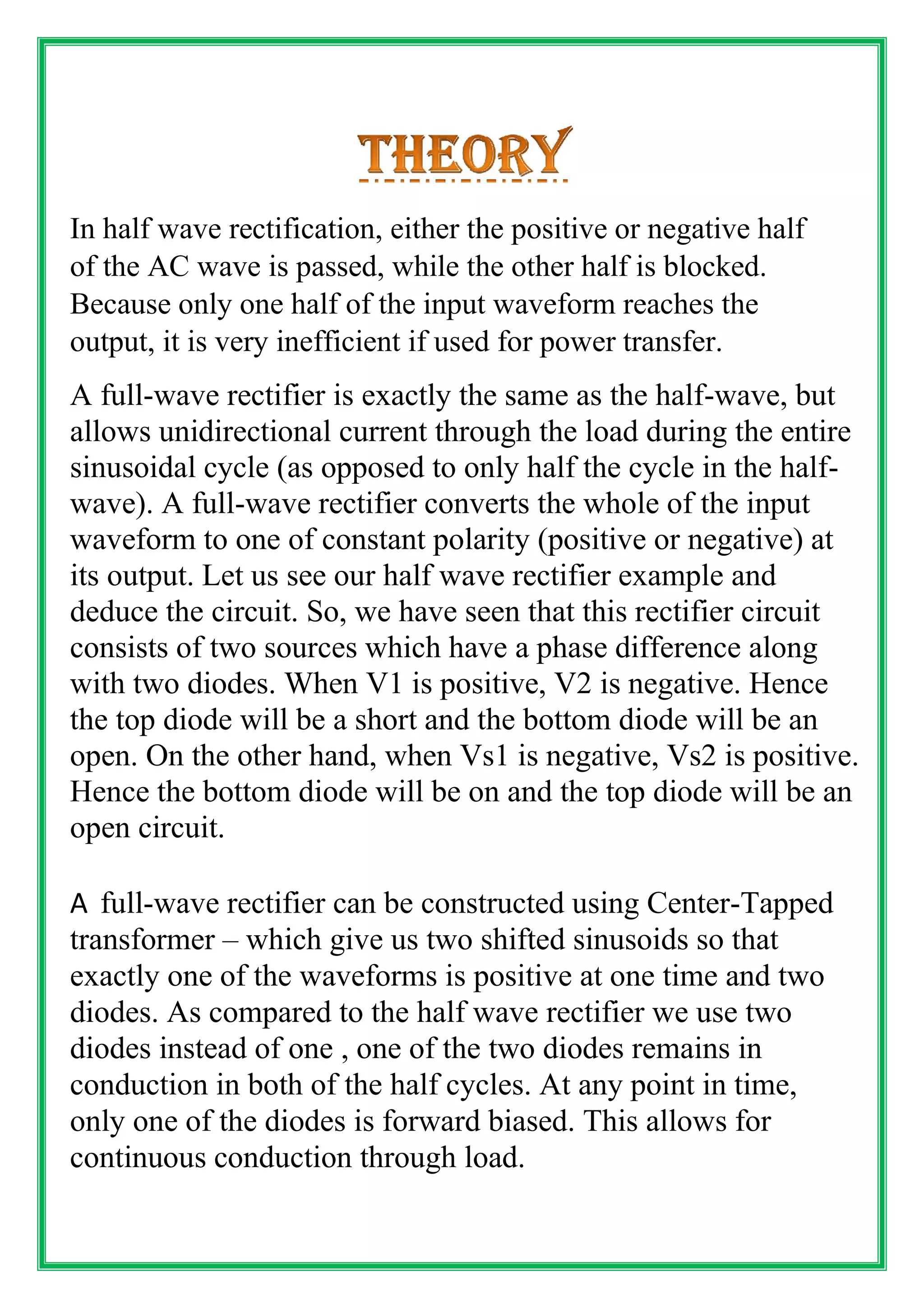 Rectifier class 12th physics investigatory project | PDF