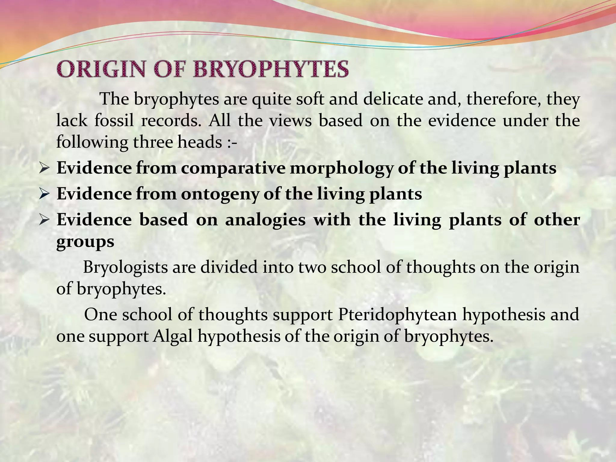 Origin and evolution of bryophytes | PPTX