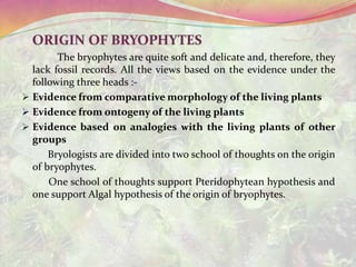 Origin and evolution of bryophytes | PPTX