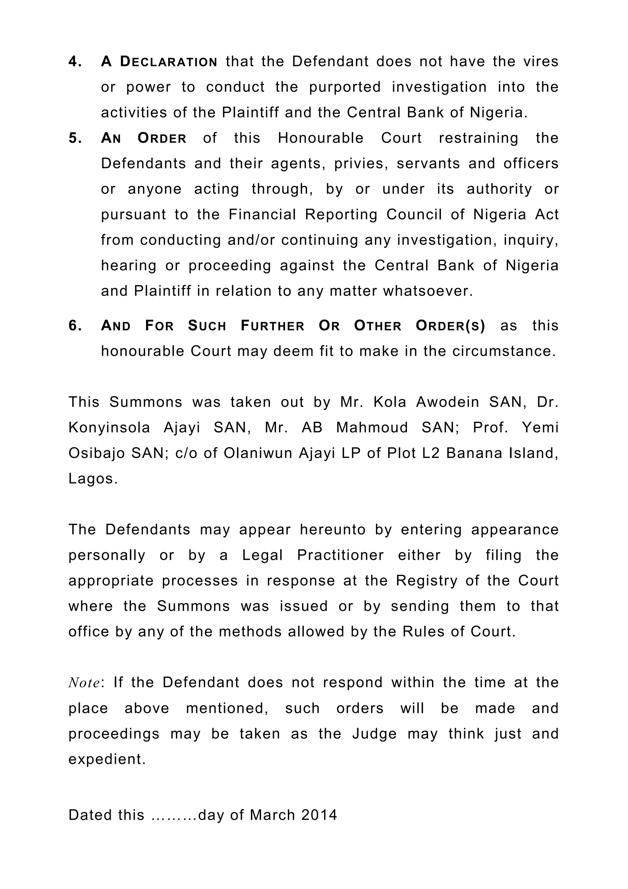 Originating summons and affidavit | PDF