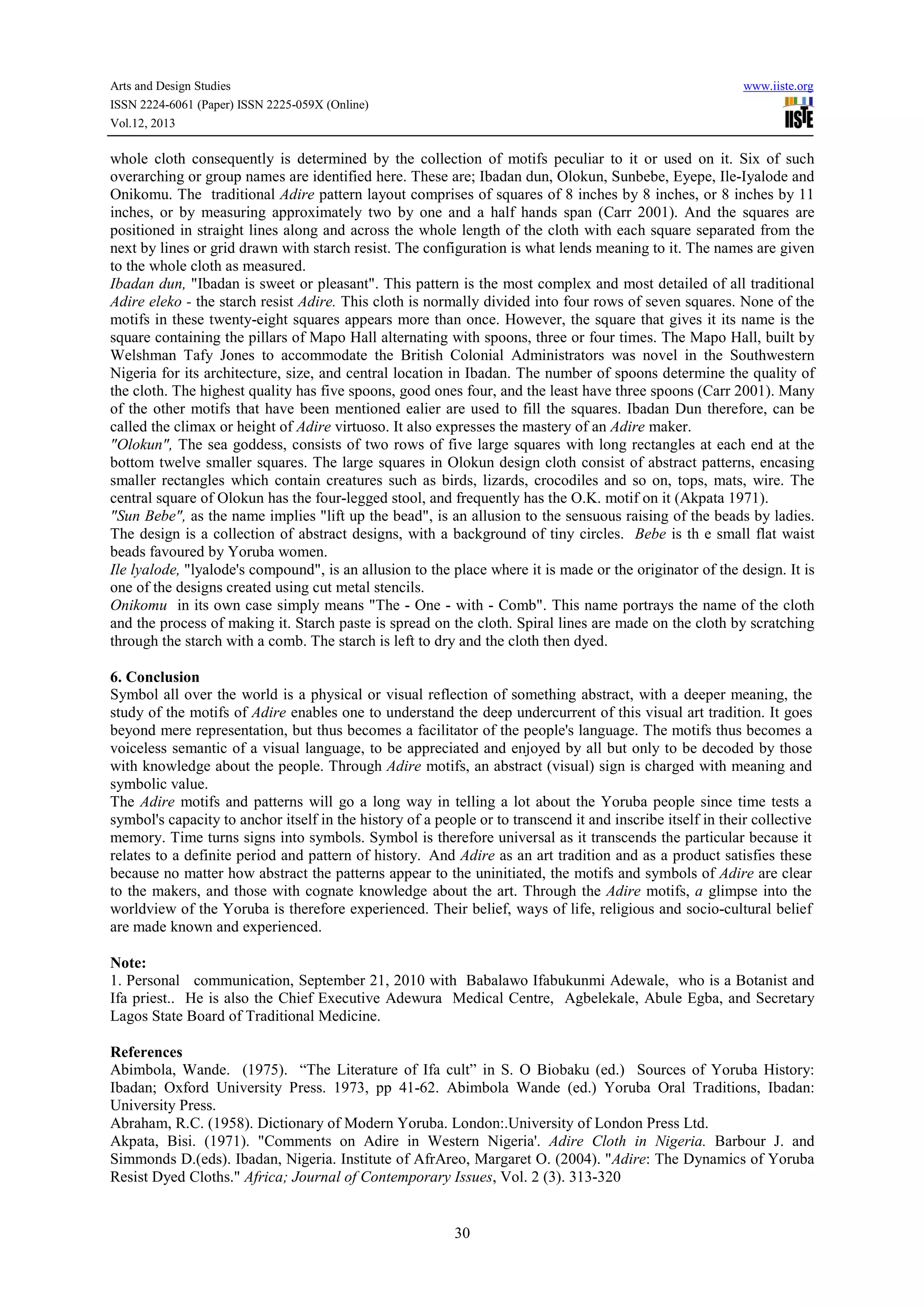 Origin of and visual semiotics in yoruba textile of adire | PDF