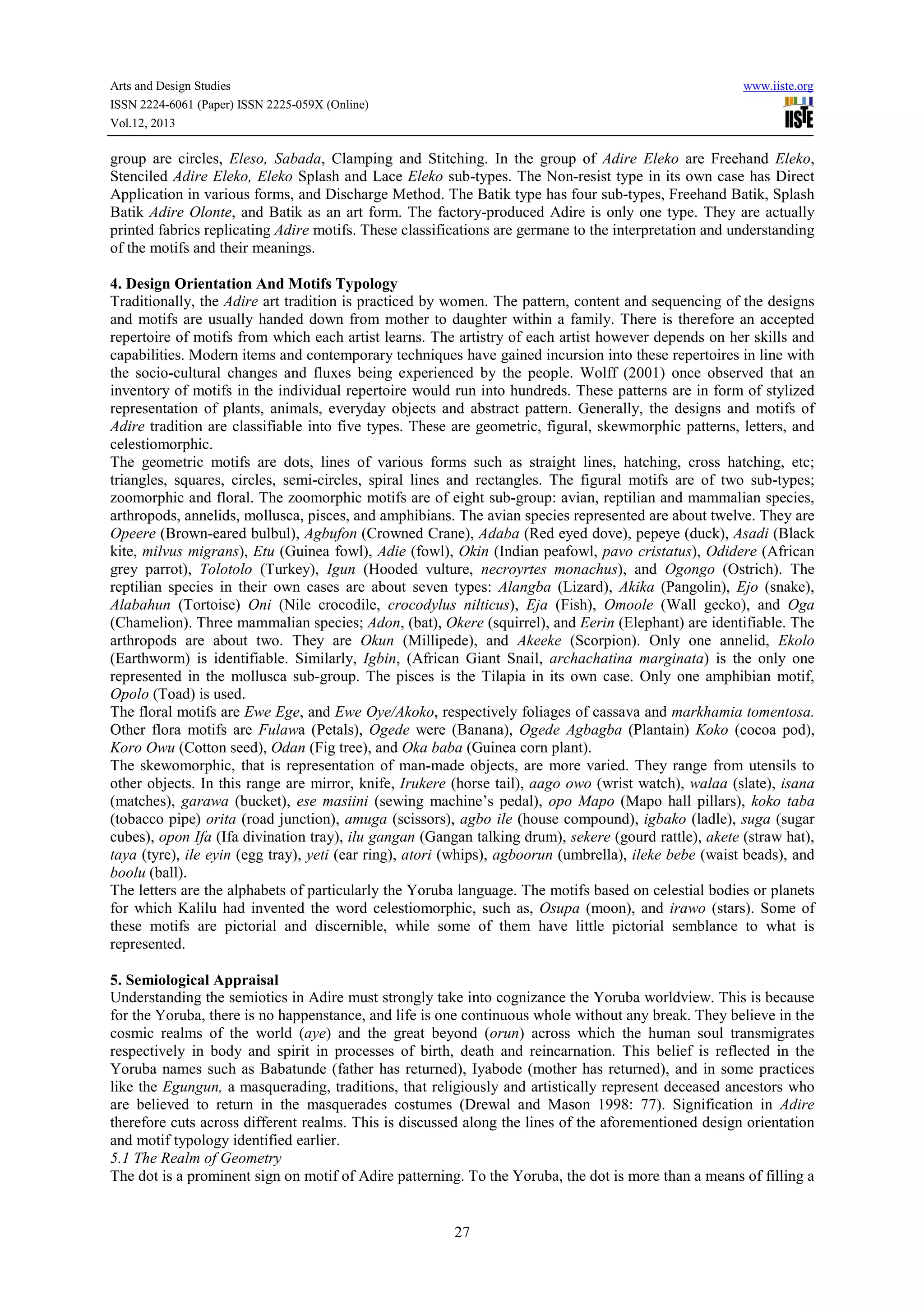 Origin of and visual semiotics in yoruba textile of adire | PDF