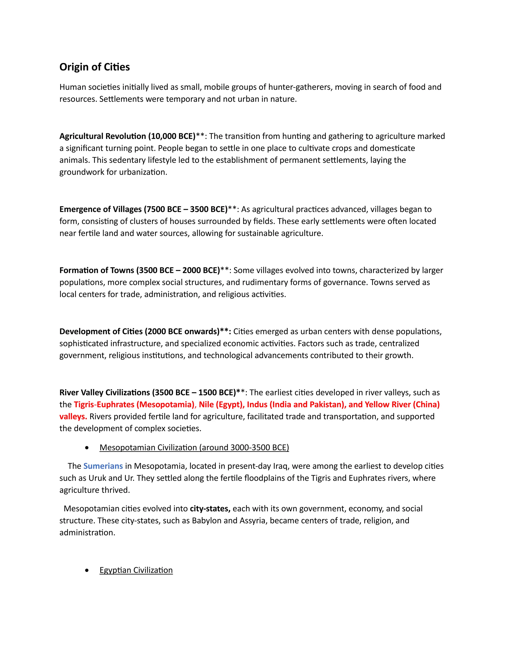 Origin of cities . Evolution from Agrarian societies to Industeial ...