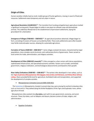 Origin of cities . Evolution from Agrarian societies to Industeial ...