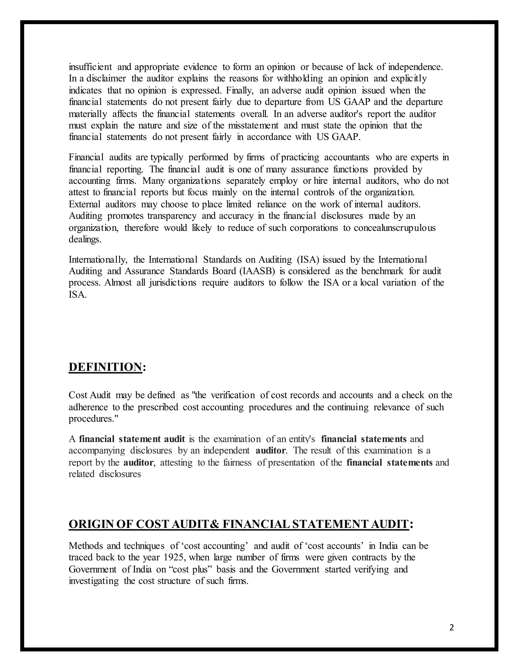 Origin of cost audit&financial statement of audit | DOCX