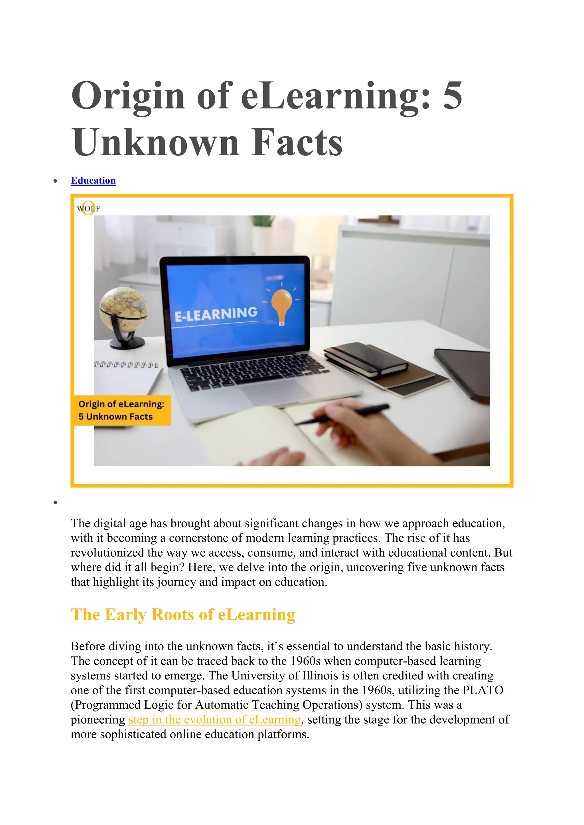 Origin of eLearning: 5 Unknown Facts | Business Wolf Magazine | PDF